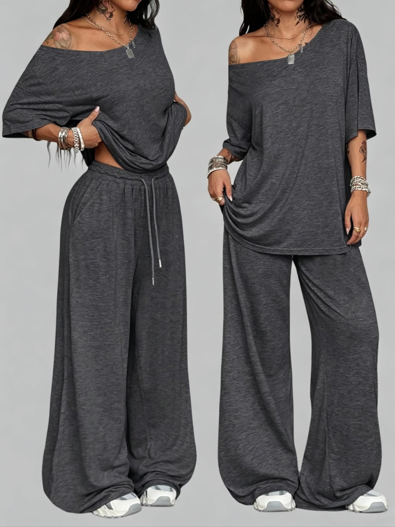 Women's Casual Solid Color Sport Two-Piece Set, Sweatsuit Loose Long ...