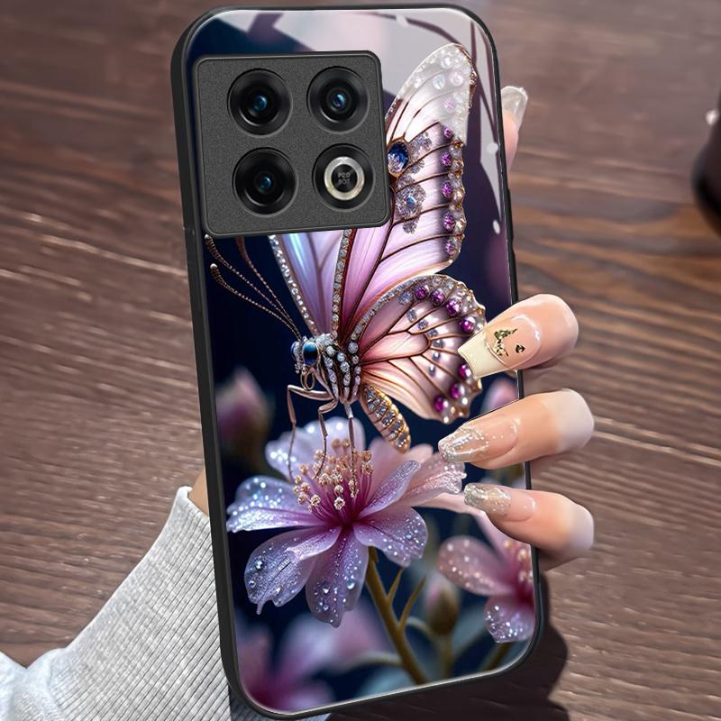 Jeweled Butterfly Bloom pattern Black Frame Glass Phone Case suitable ...