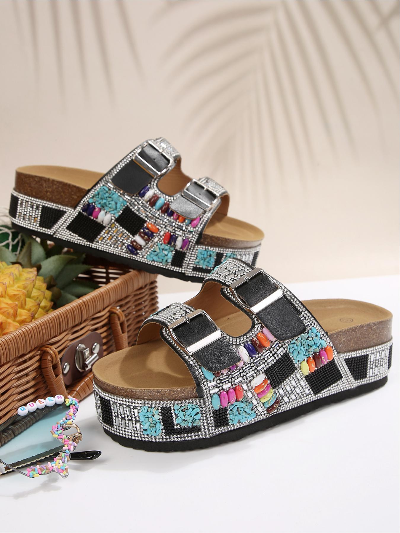 Bohemian Ethnic Style Strappy Metal Buckle Height-Increasing Holiday ...