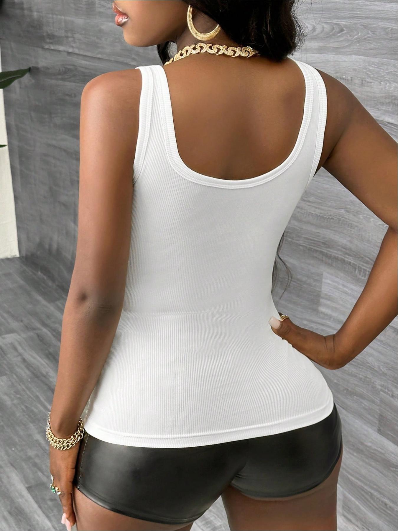 Women's Solid Color Vest, Spring & Fall Casual Sleeveless Fitted Top ...