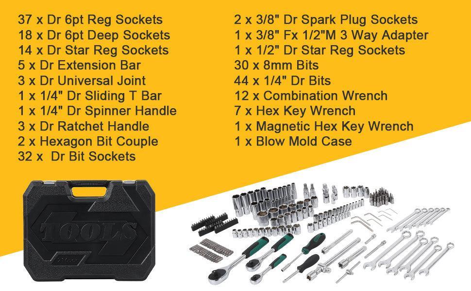 GARVEEMechanics Tool Set 216-Piece SAE/Metric Socket & Wrench Kit ...