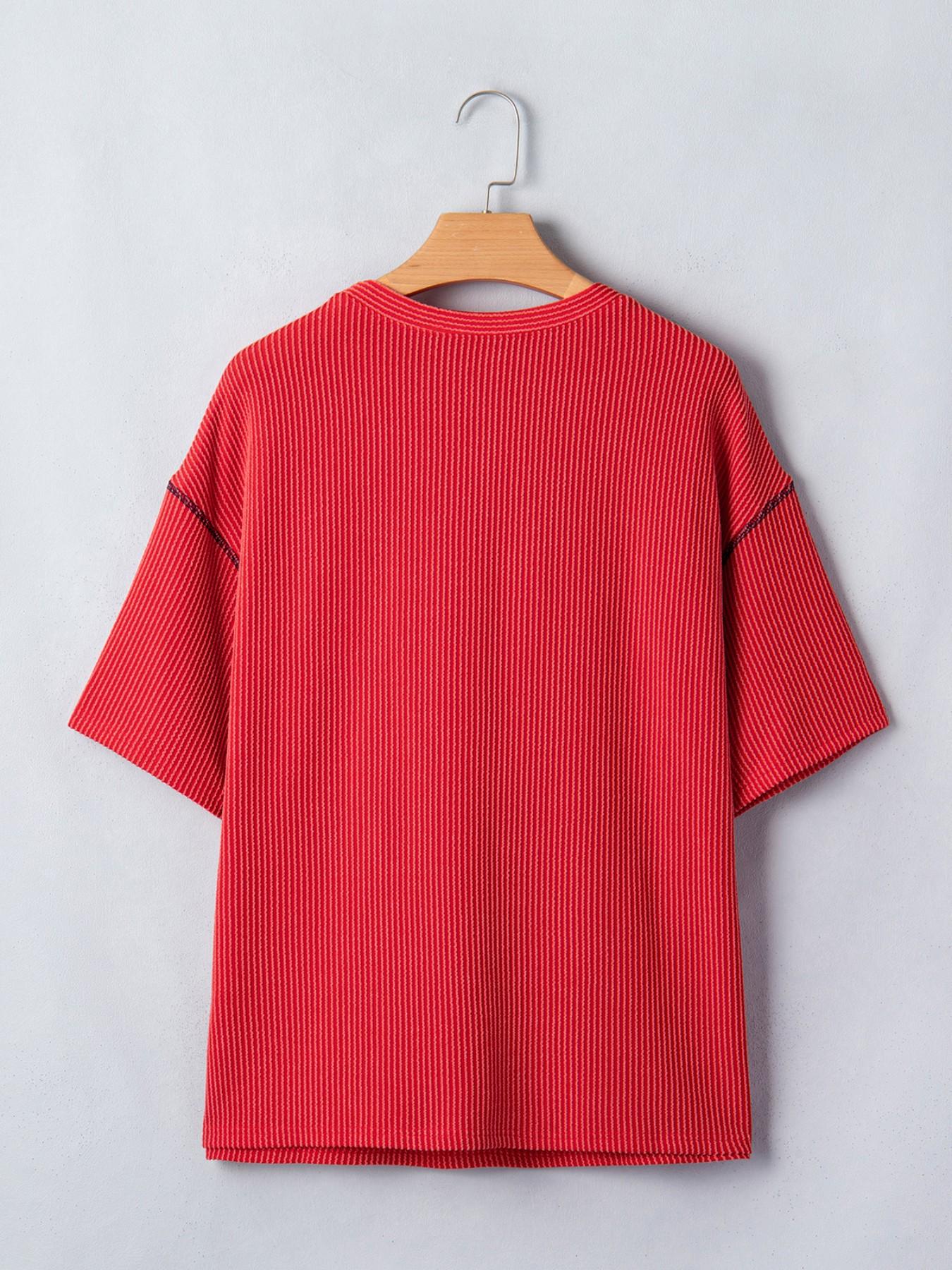 Summer Casual American Pattern Half Sleeve Loose Ribbed Top ...