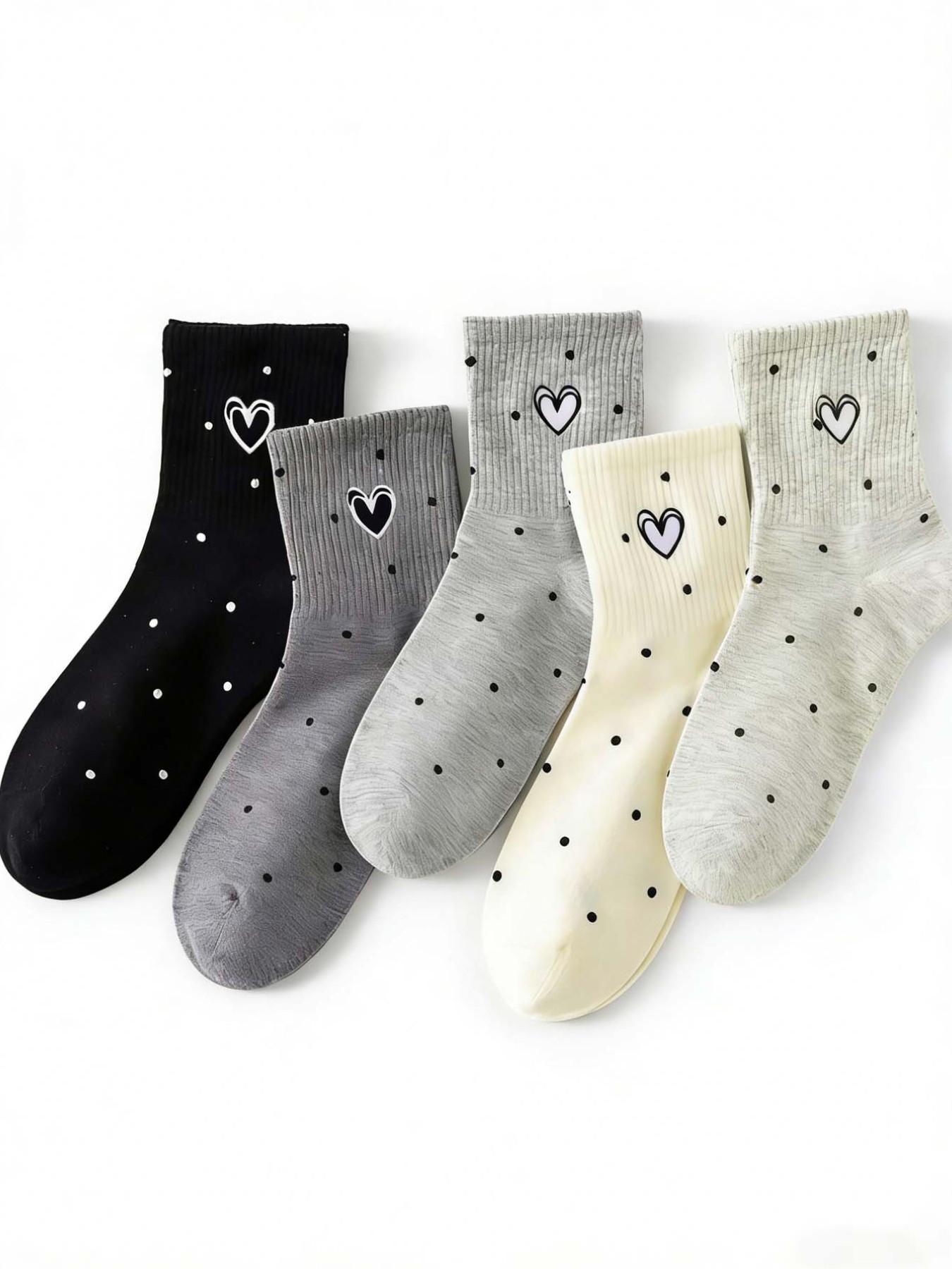 Women's Heart Pattern Mid-Calf Socks Set, Comfortable Casual Spring ...