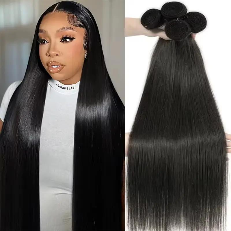 Gefily 12A Human Hair Bundles 24 26 32 34 Inch Straight/Body Wave ...