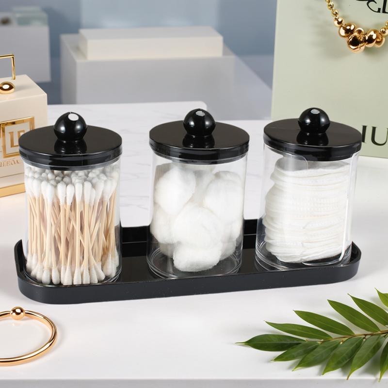 3 Piece Bathroom Cotton Swab Holder Set, Round Cotton Swab Stand with ...