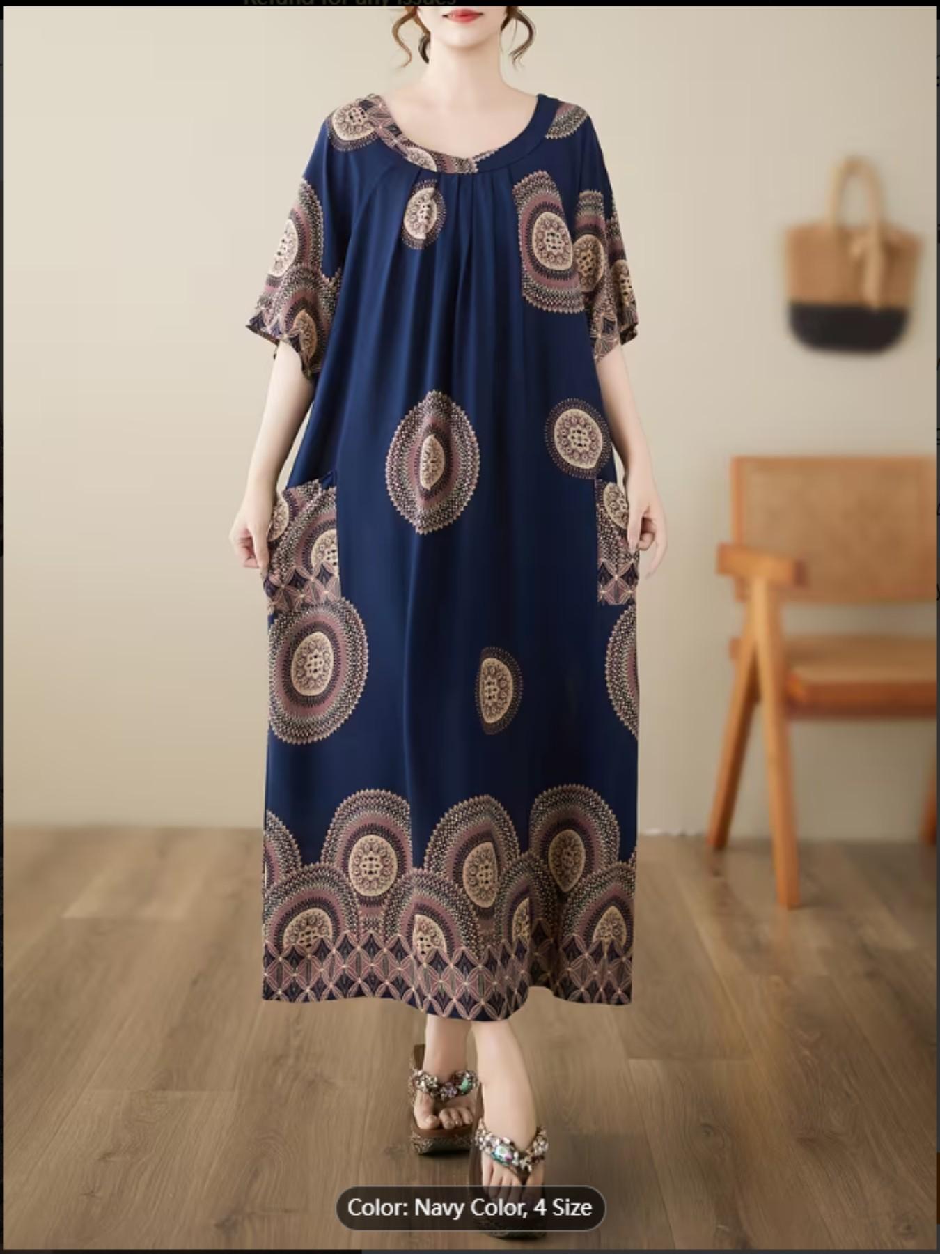 Women's New Spring Summer Plus Size Artistic Style Round Neck ...