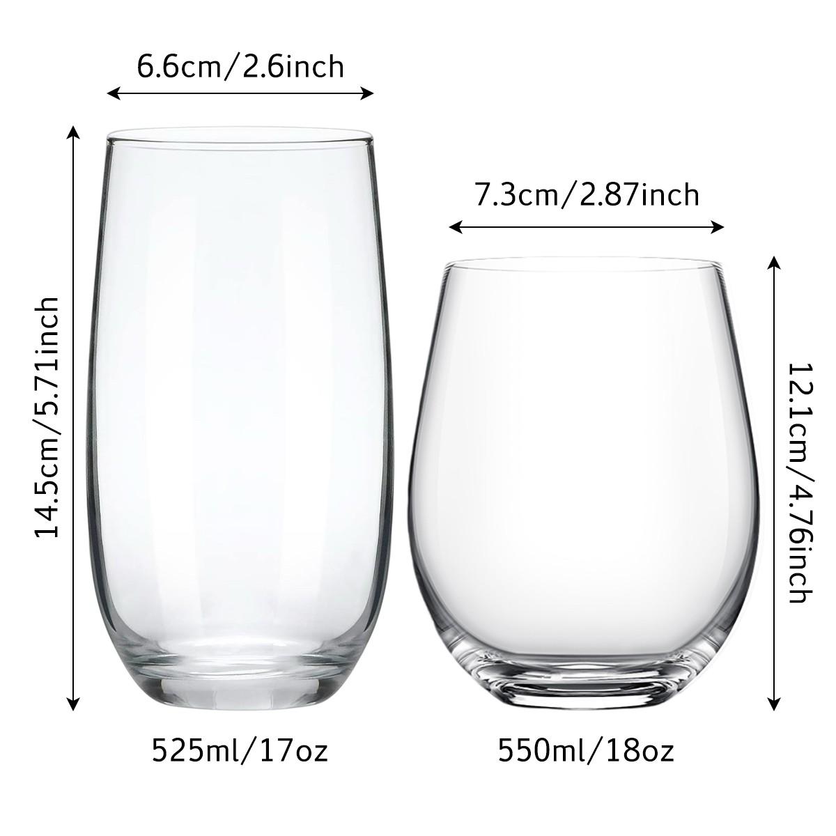 Drinking Glasses Set of 8, Includes 17oz Highball Glass and 18oz ...