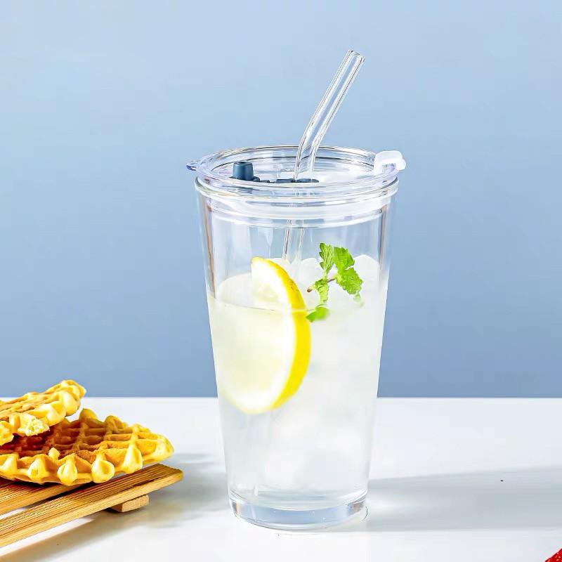 4 Pack Glass Cups with Lids and Straws, 16oz Reusable Iced Coffee Cups ...