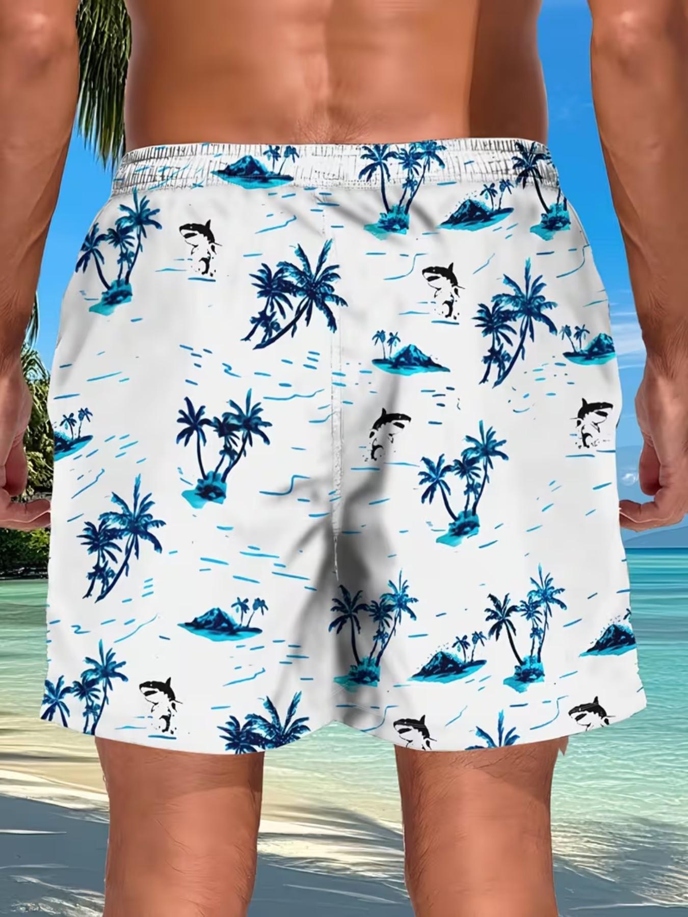 Men's Fashion Aesthetic Coconut Tree & Shark Tropical Print Casual ...
