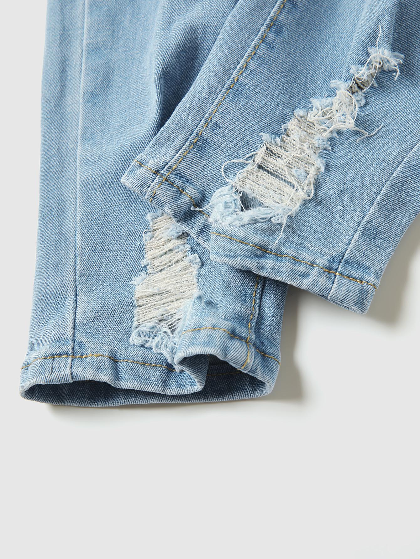 Vintage-Chic Light Blue Denim Skinny Jeans for Women - Multiple Rips ...
