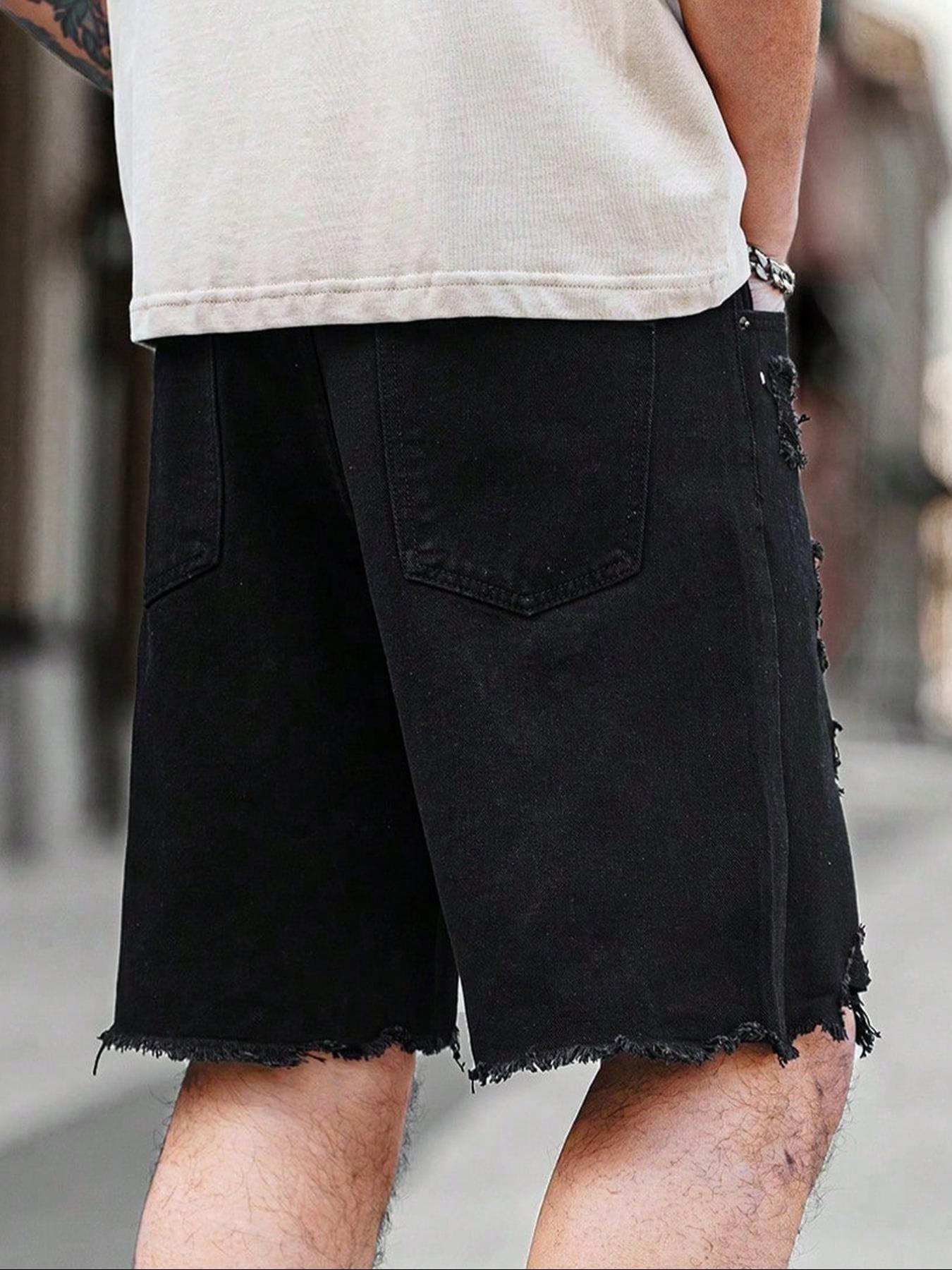 Men's Ripped Wide Leg Jeans Shorts, Loose Relaxed Fit Casual Streetwear ...