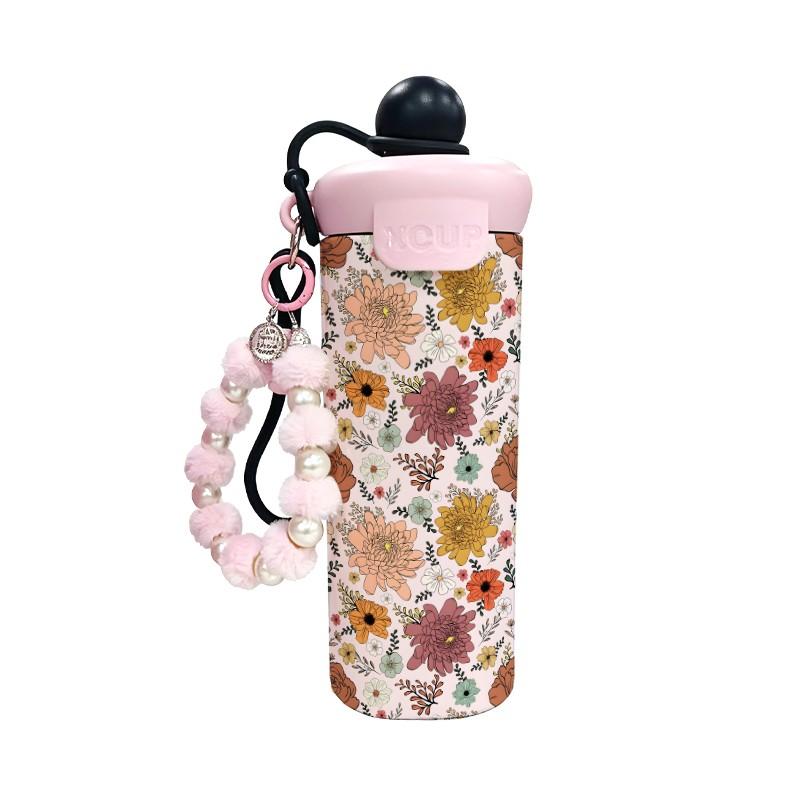600ML Insulated Tumbler with Straw, Pearl Bead Bracelet, Retro Floral ...