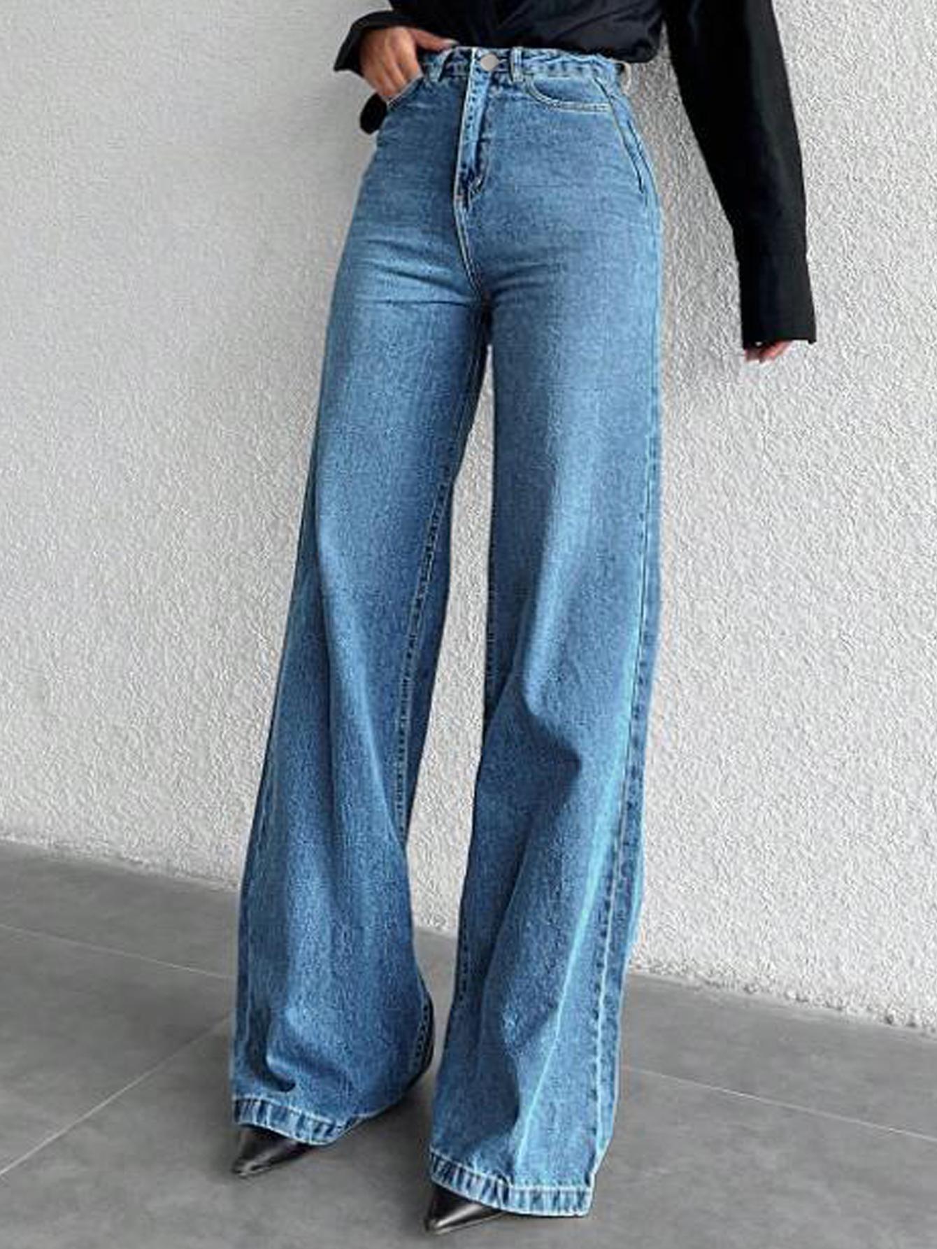 Women's Denim Long Pants, American Style Casual Fashion, Blue Elastic ...