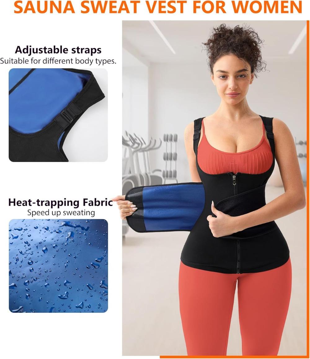Women Waist Trainer Sauna Sweat Vest Heat Trapping Suits with Zipper ...