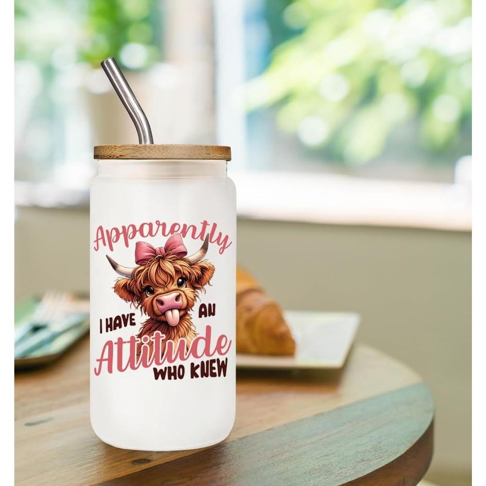 Funny Highland Cows Cup 16oz Frosted Glass Coffee Cups with and Straws ...