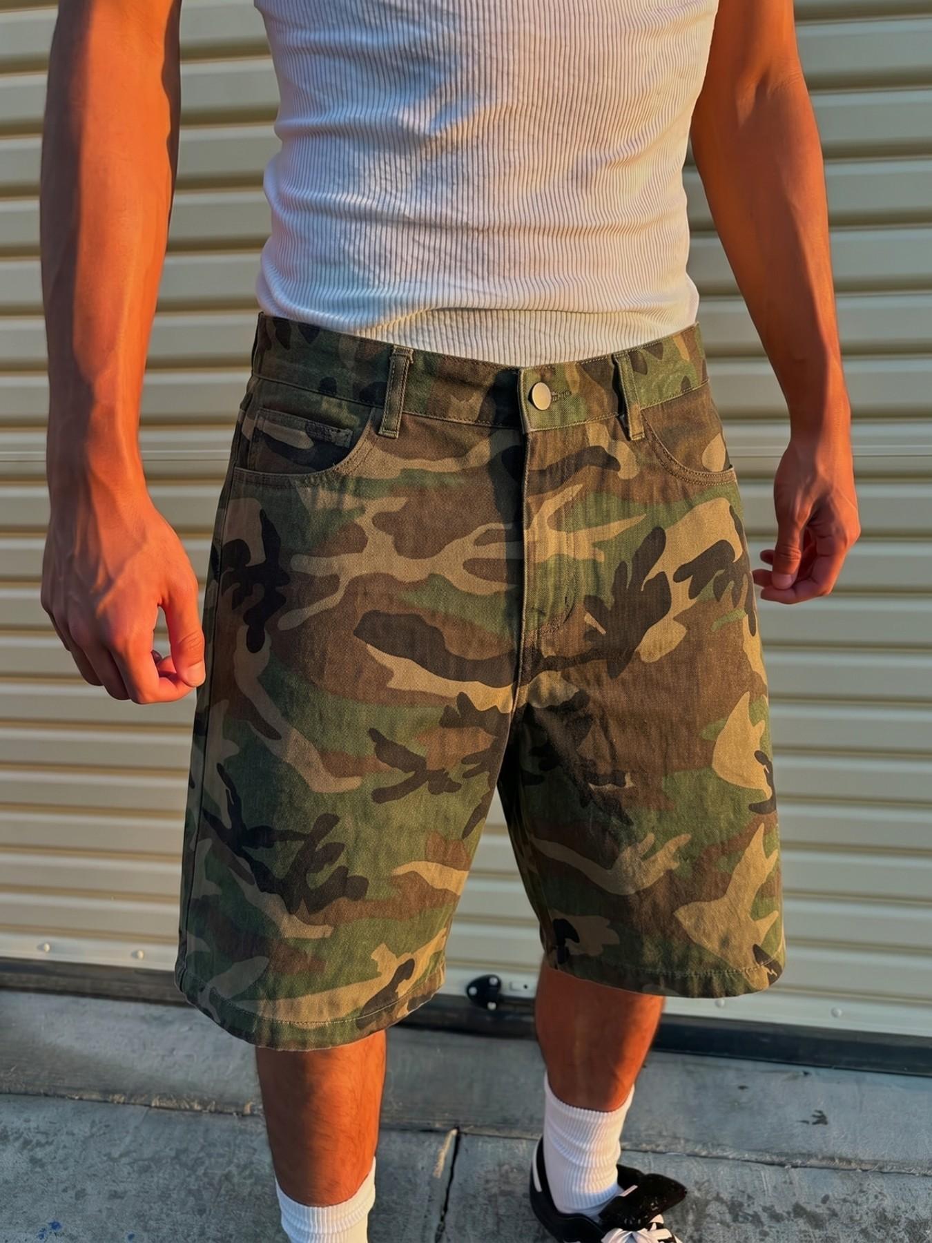 Men's Casual Loose Fit Wide Leg Denim Shorts, All Seasons Street Style ...