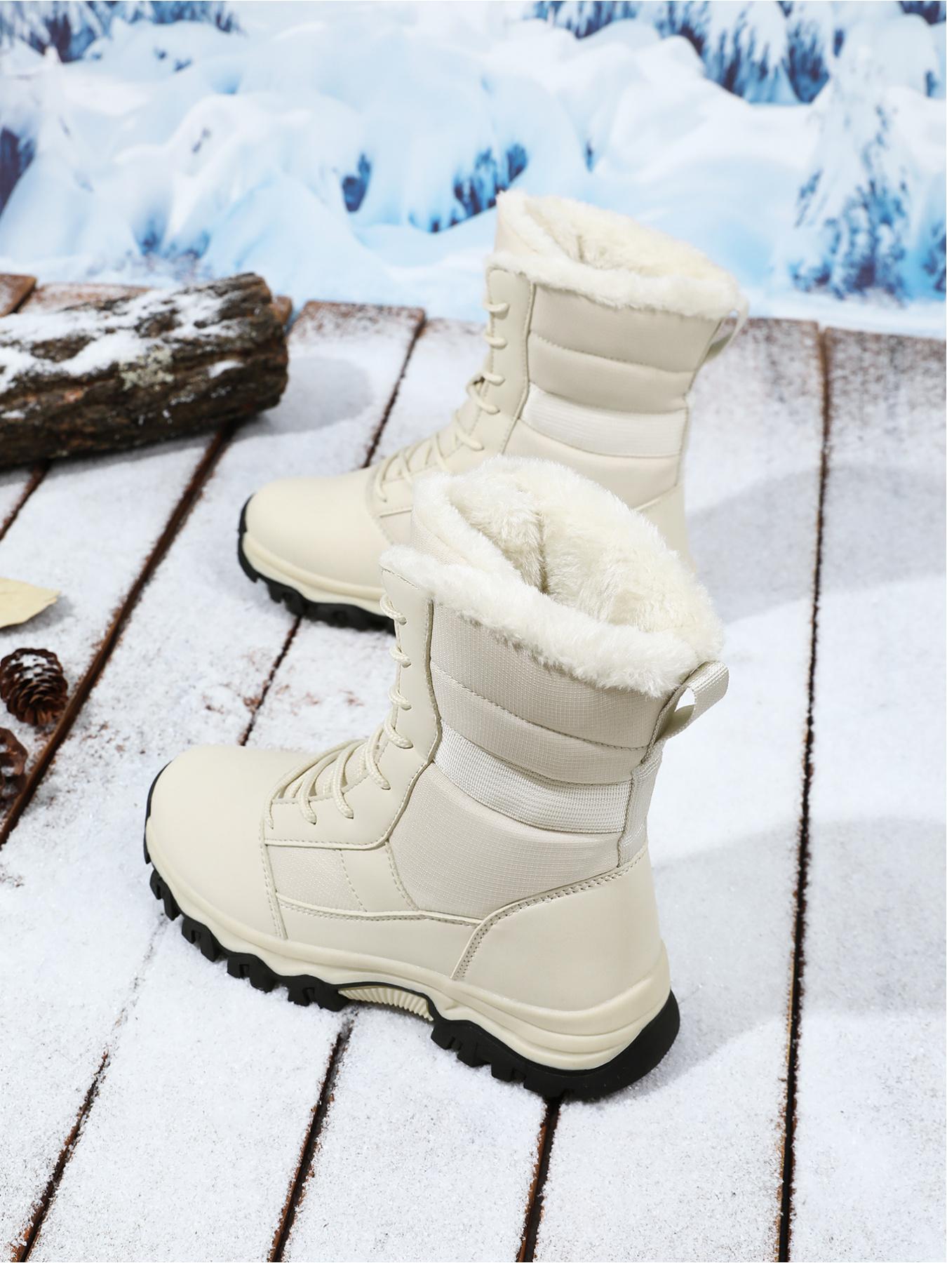 Women's Winter Snow Boots: Lace-Up Zipper Flat Waterproof Warm Ankle ...