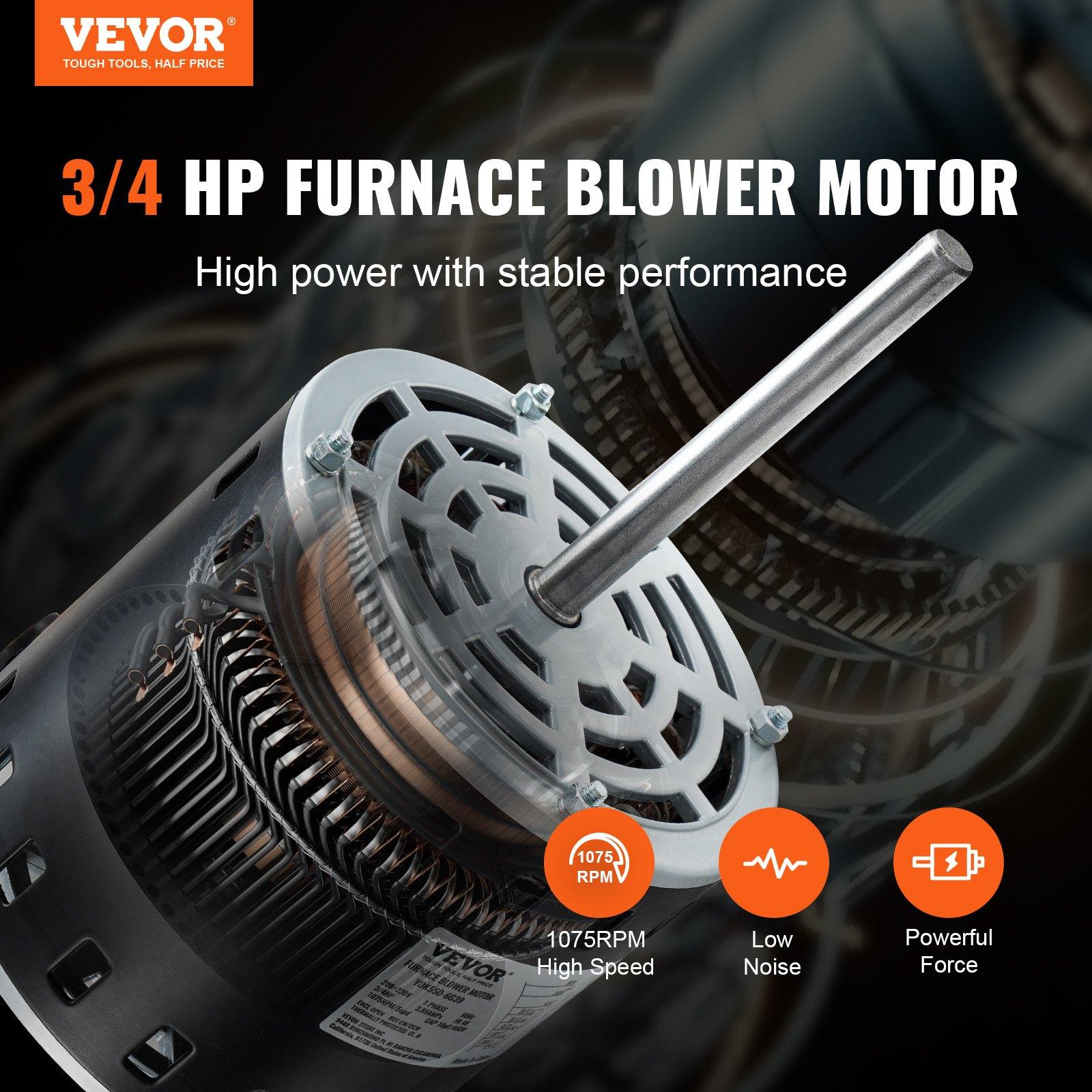 VEVOR 3/4HP Furnace Blower Motor, 208/230V 3.85Amps, 1075RPM 5 Speeds ...