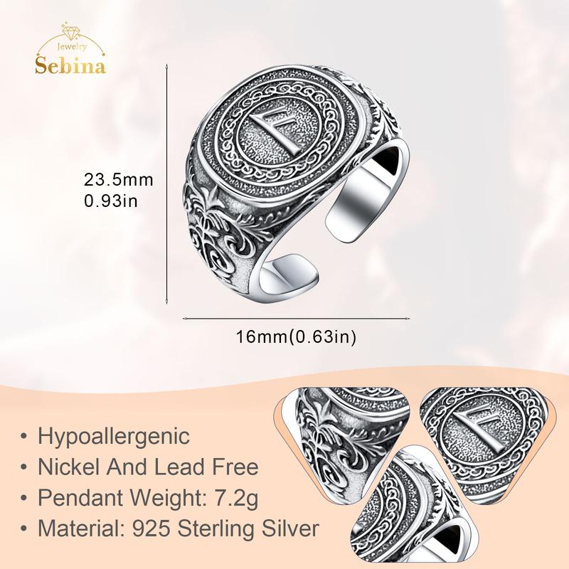 Sebina Viking Rune Symbol S925 Silver Ring Norse Pagan Retro Sterling ...