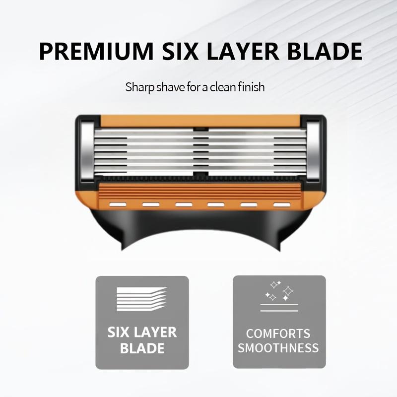 Men's Safety Razor Blades, 6 Layer Replacement Heads, Stainless Steel ...