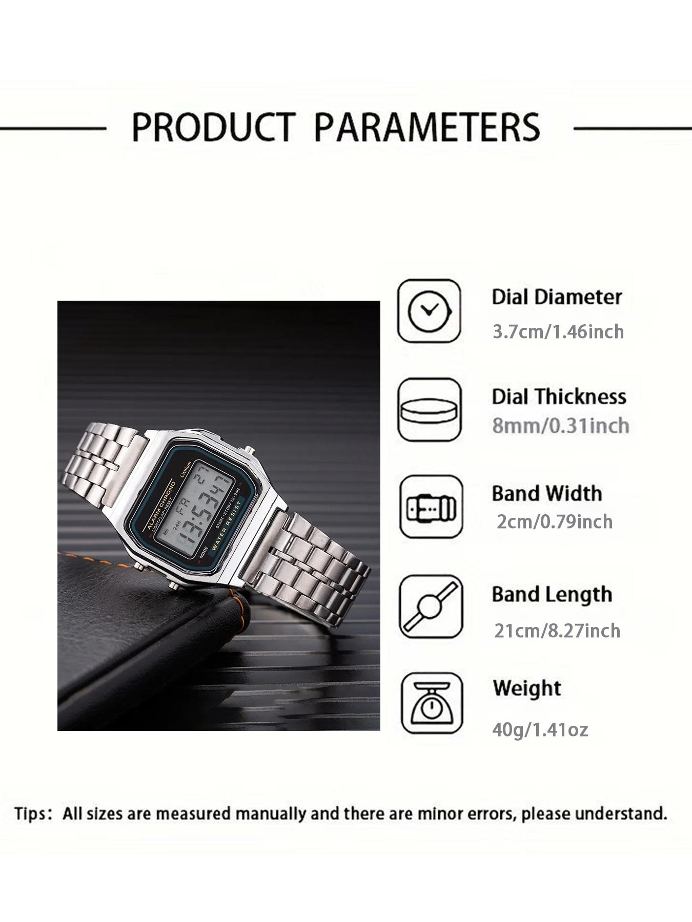 2pcs square small dial steel strap electronic watch bracelet set ...