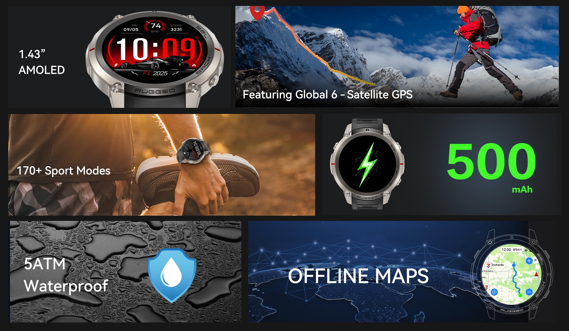Outdoor GPS Smart Watch ,with Offline Map, BT Calling, Multi-Satellite ...