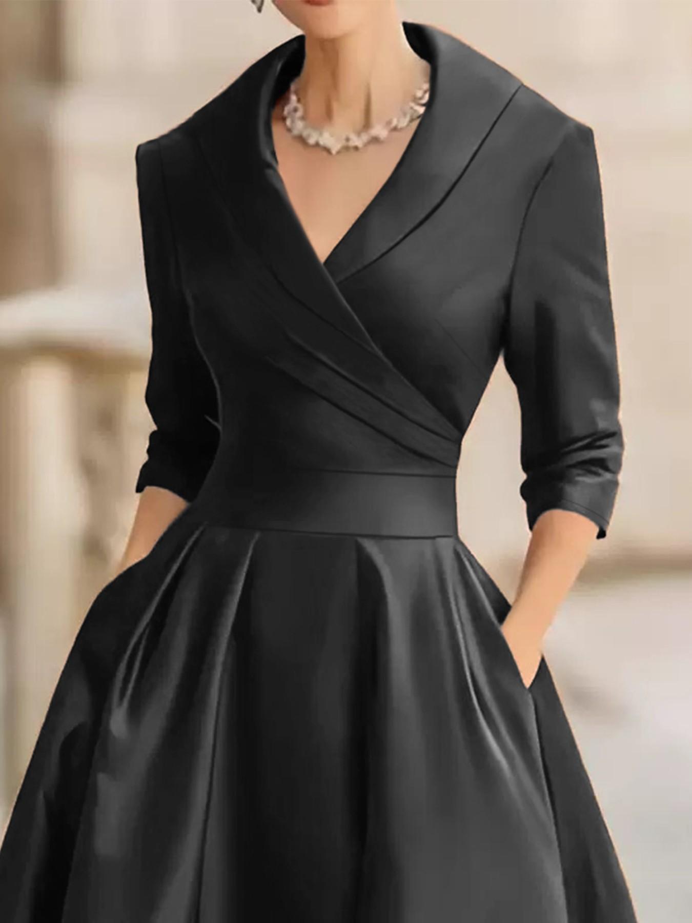 French Fashion Chic Versatile Solid Color Deep V Neck New Women's Long ...