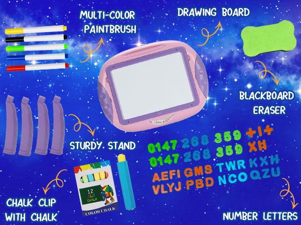 Double Sided Erasable Drawing Board with Letters Numbers Chalk ...