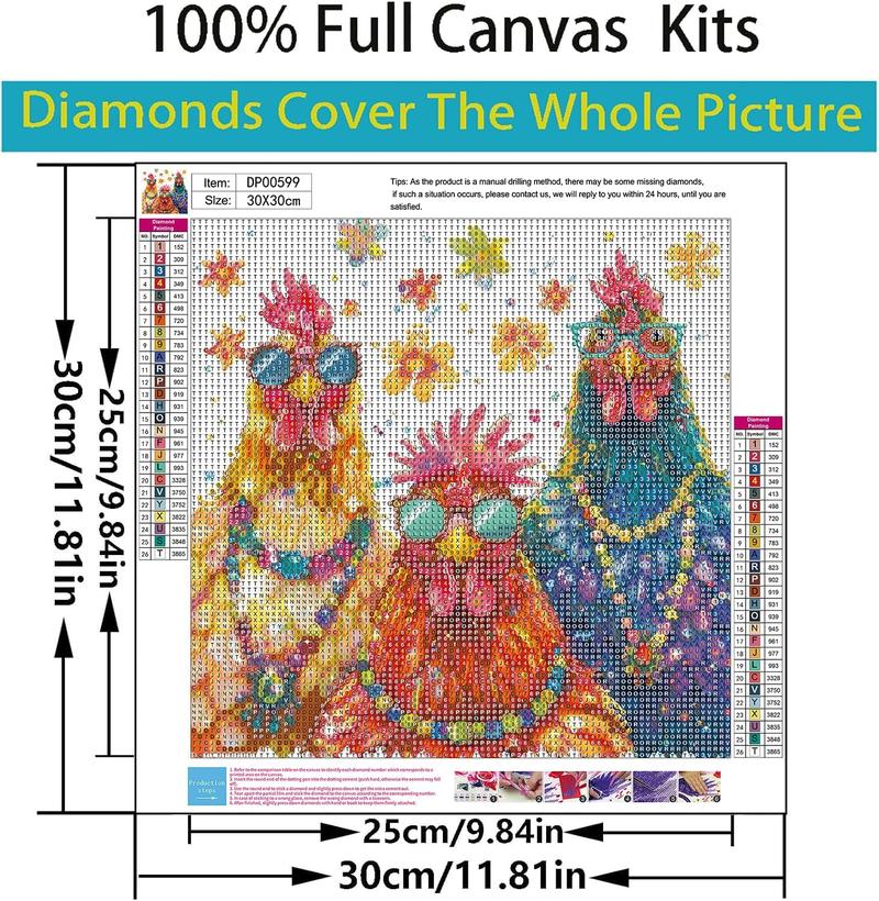 5D with Glasses Diamond Painting ,DIY Chicken Diamond Art Adult Diamond ...