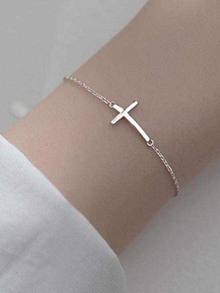 Women's Adjustable Silver Color Cross Bracelet, Simple Design Jewelry ...