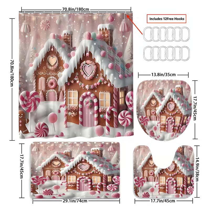 Gingerbread House Shower Curtain Set, Durable Polyester Material ...