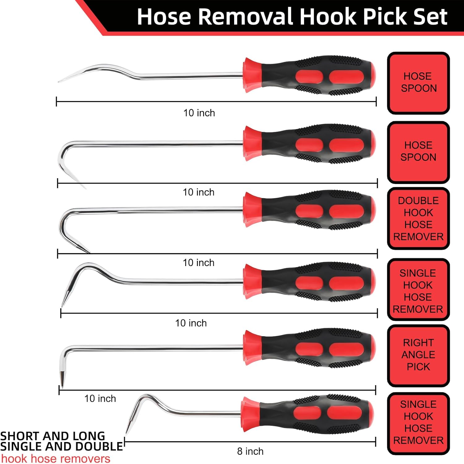 Hose Removal Hook Pick Set Pack of 6, 10" Hose Hook, Spoon, 8" Remover ...