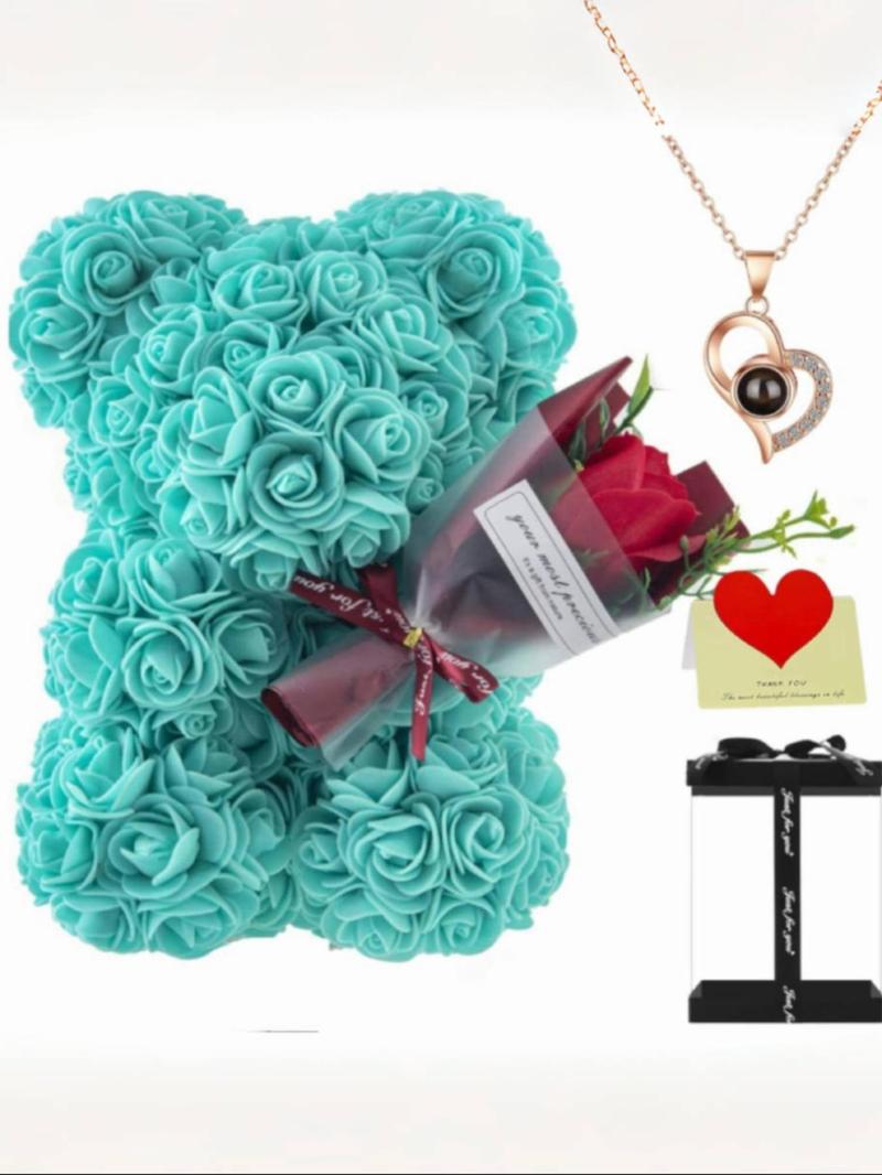 Bear Hugging Floral Set Handmade Eternal Flowers Rose Teddy Bear Gift ...