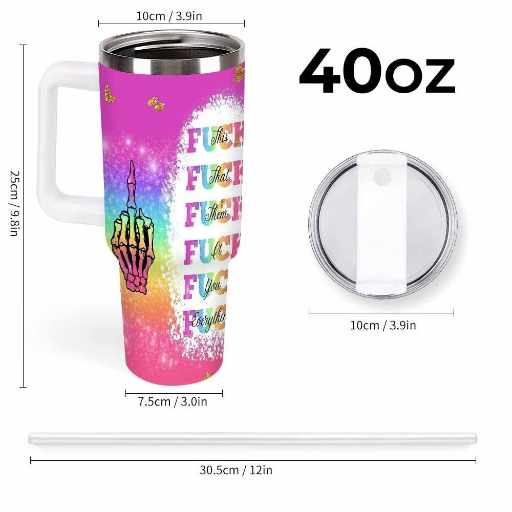 Rainbow Skeleton Hand Tumbler (40oz/30oz/20oz) Vibrant Messy Bun Skull ...