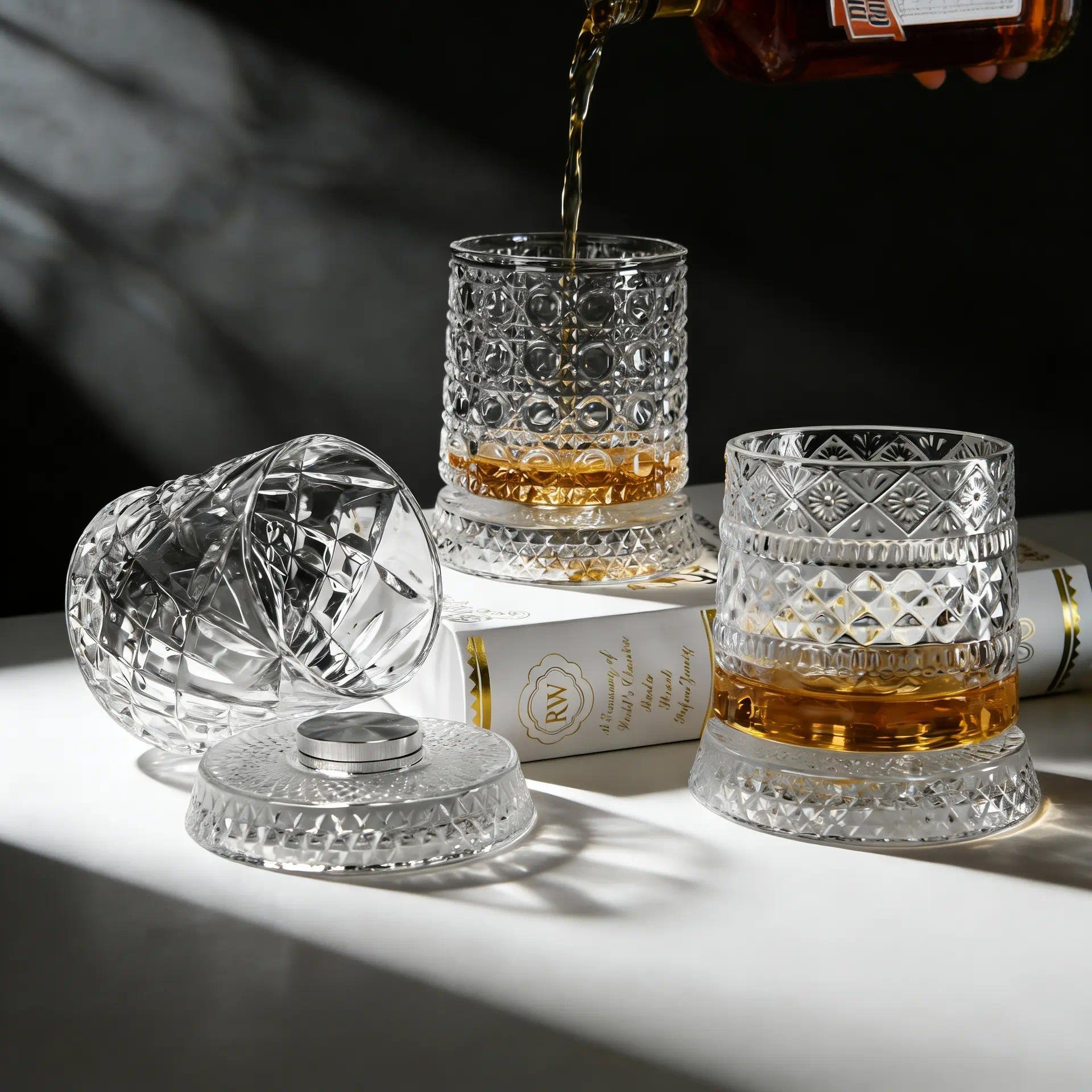 2 pieces of luxurious 360° rotating crystal glass – star-shaped cut ...