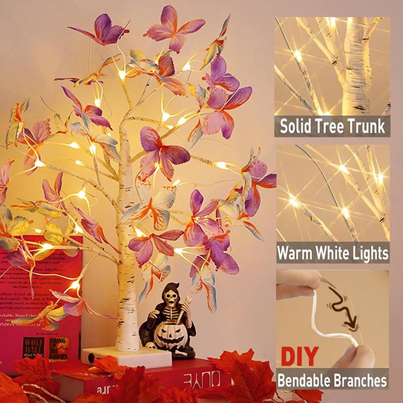60cm Butterfly-shaped Birch Tree Light with 24 LED Flashing Lights, USB ...