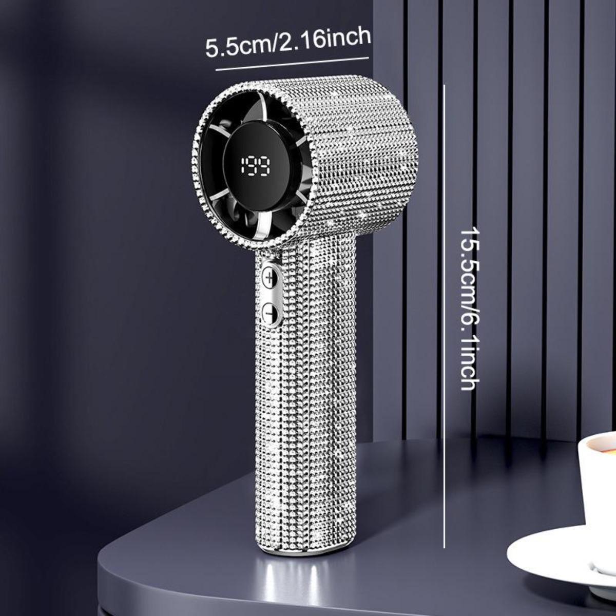 Bling Quuen Diamond Handheld Fan, Portable Mini Fan with Digital ...