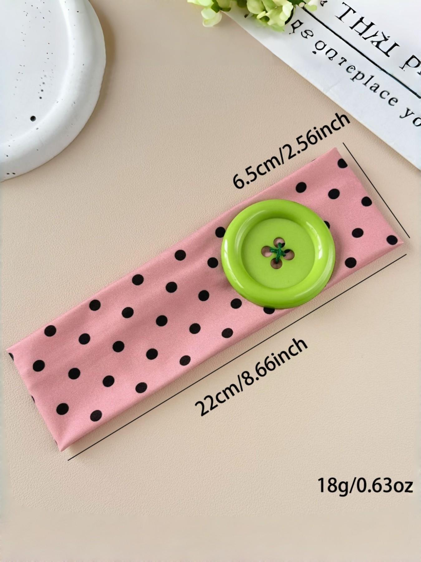 2 Pcs Women's Polka Dot Button Hairband, Retro Colorblock Fabric Wide ...