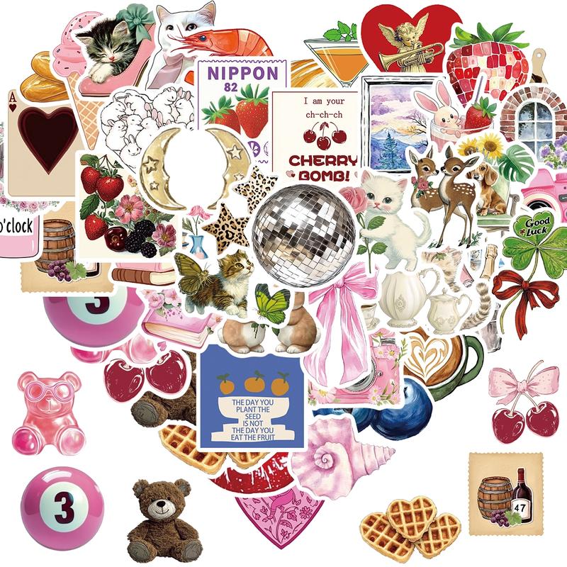 Heart Shaped & Animal & Food Sticker, 50pcs/set Waterproof Self ...