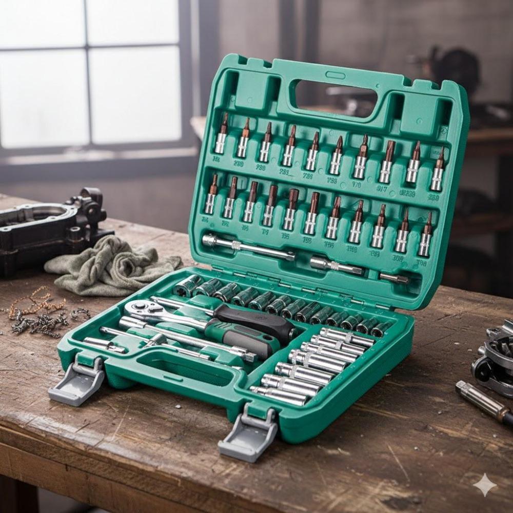 53-in-1 Professional Socket Set: 1/4" Drive High Torque Ratchet, CR-V ...