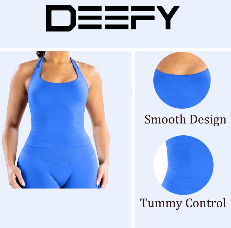 DEEFY Impact Halter Top Workout Yoga Seamless Halter Tanks Backless ...