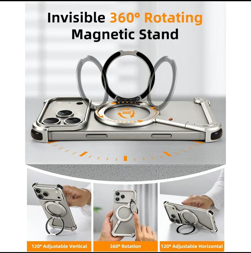 Frameless Metal Phone Case for iPhone 17 Pro/Pro Max/17 Air with Stand ...