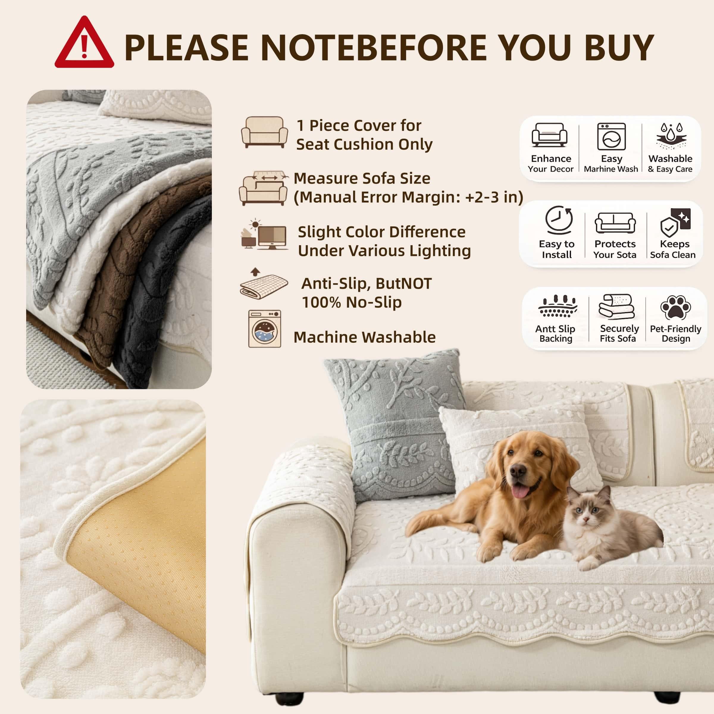 Soft Plush Sofa Cover, Pet Friendly Non Slip Couch Cover, Sofa ...