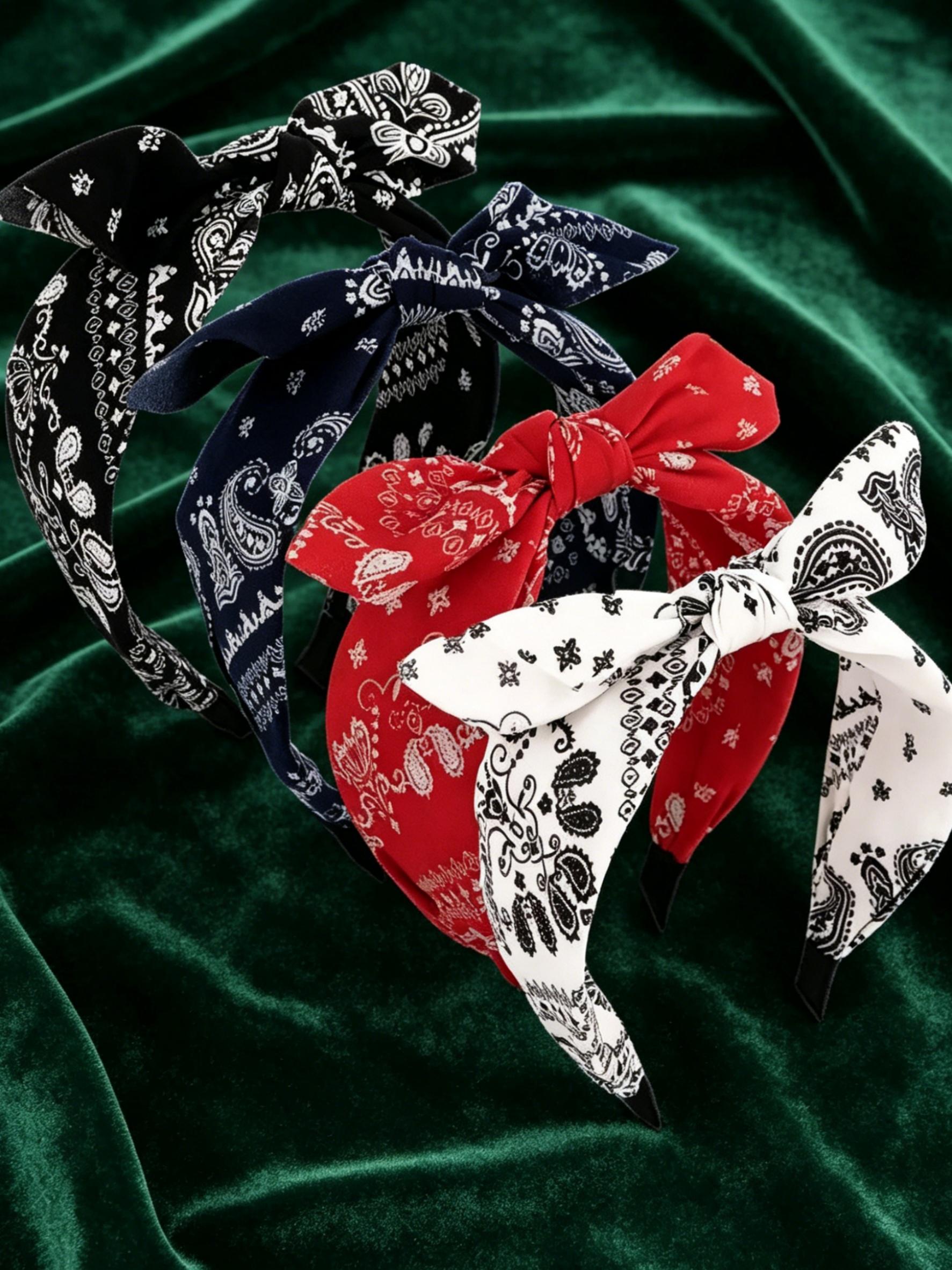 4Pcs Wide Non-Slip Stretchy Headbands for Women - Rabbit Ear Bow ...