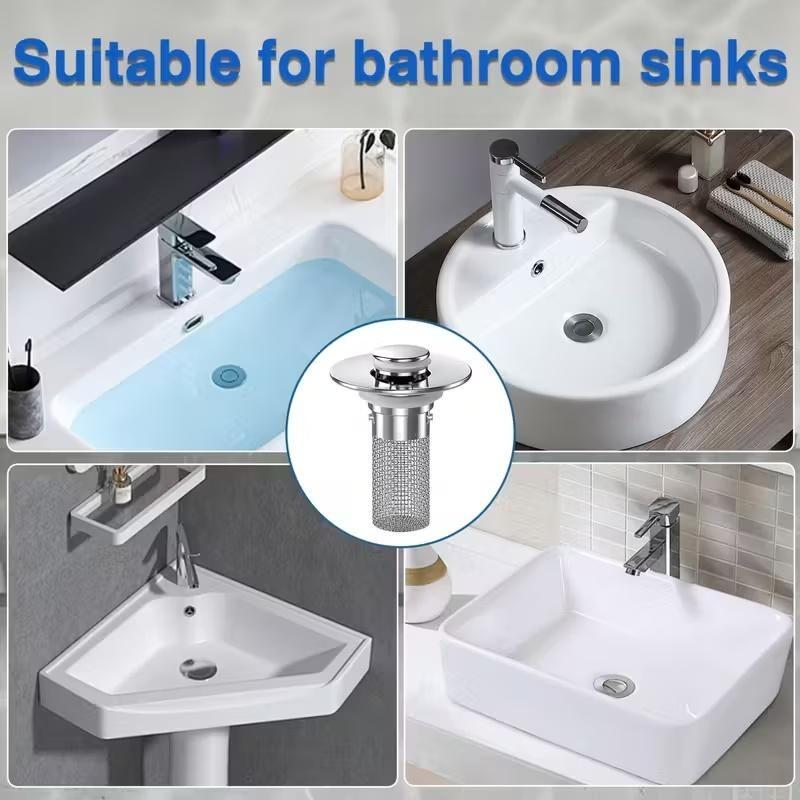 2pcs Stainless Steel Pop-Up Drain Basket with Hair Trap, Removable ...