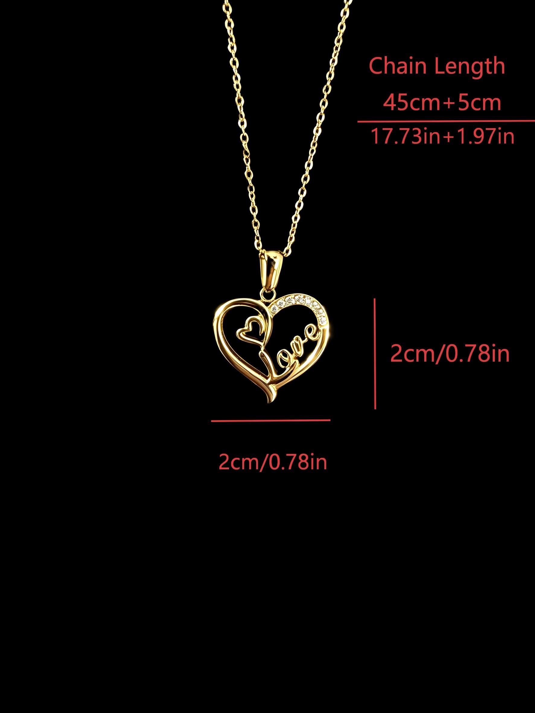 Women's Double Heart Necklace, Rose and Heart Design, The letters LOVE ...