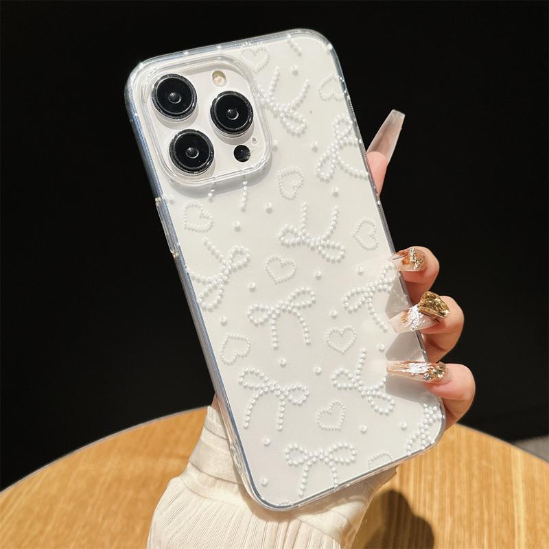 Bowknot & Heart Pattern Phone Case, Anti-drop Durable Protective Cover ...