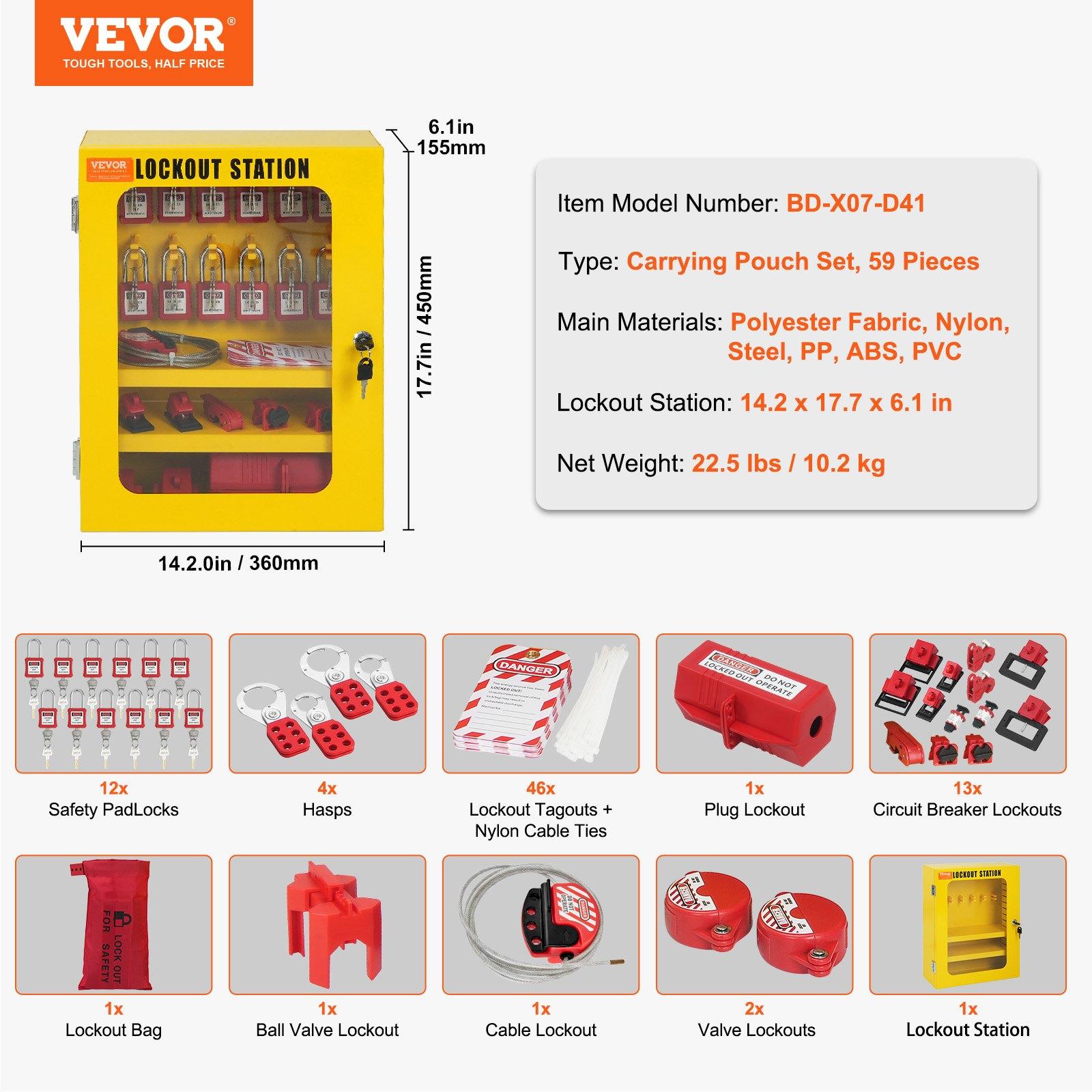 VEVOR Electrical Lockout Tagout Kit, 59 PCS Safety Lockout Tagout ...