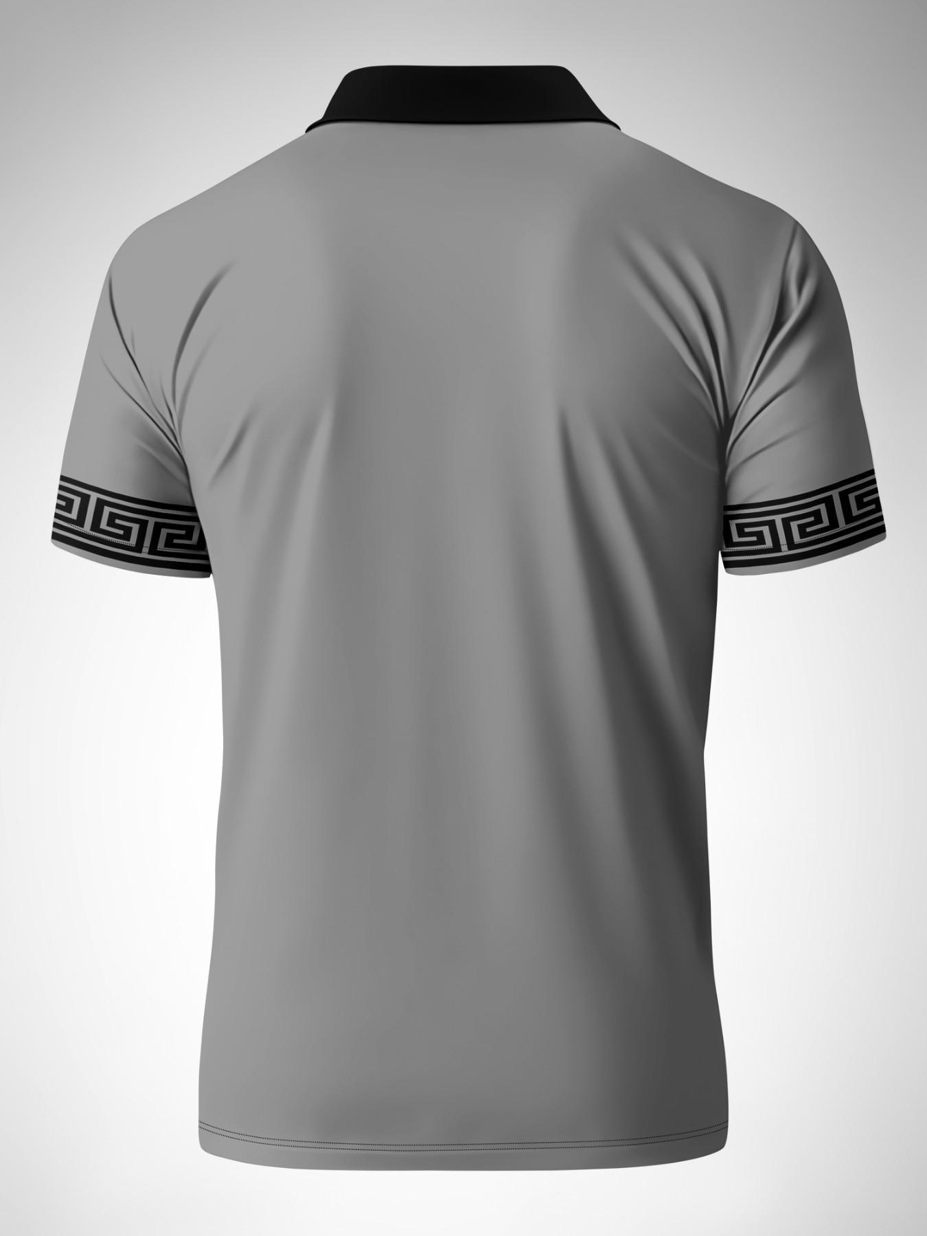 Men's 2‑Piece Gray Graphic Geometric Greek Key Pattern Polo Shirt ...