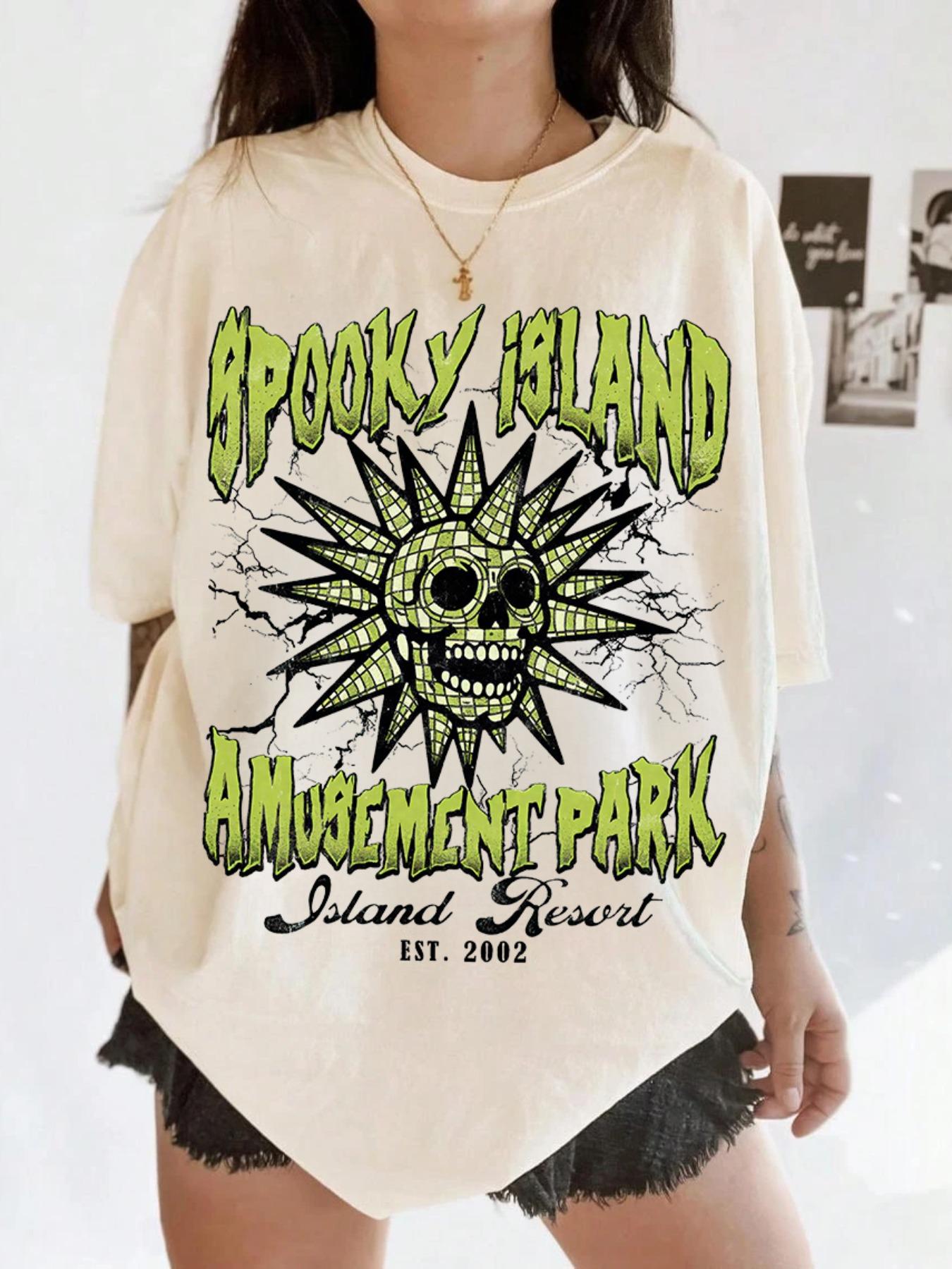 Retro Horror "Spooky Island Amusement Park" Graphic Print Tee - Y2K ...